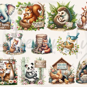 Watercolor Mothers Day Animal Clipart Bundle, Cute Mom Baby Family Clip ...