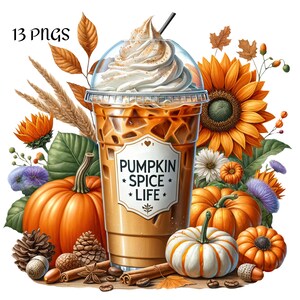 Autumn Coffee Clipart Bundle, Hello Fall Ice Coffee Graphics, Cute ...