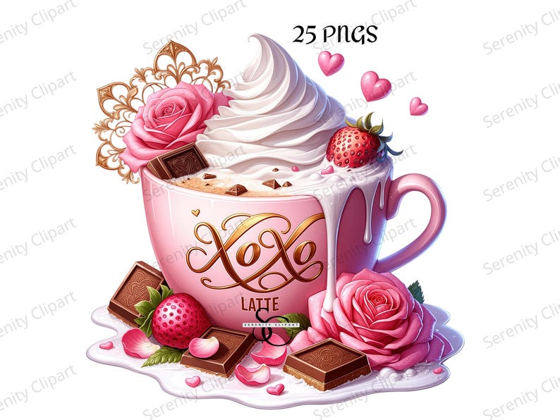 Valentine Coffee Clipart Bundle: Romantic Coffee Mugs, Hearts ...