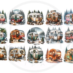 Christmas Caravan Mini Camper RV Clipart Bundle, Watercolor Christmas ...