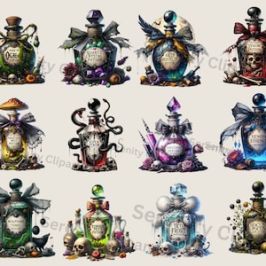 Spooky Halloween Potion Bottle Clipart: Gothic Witch Labels (digital ...