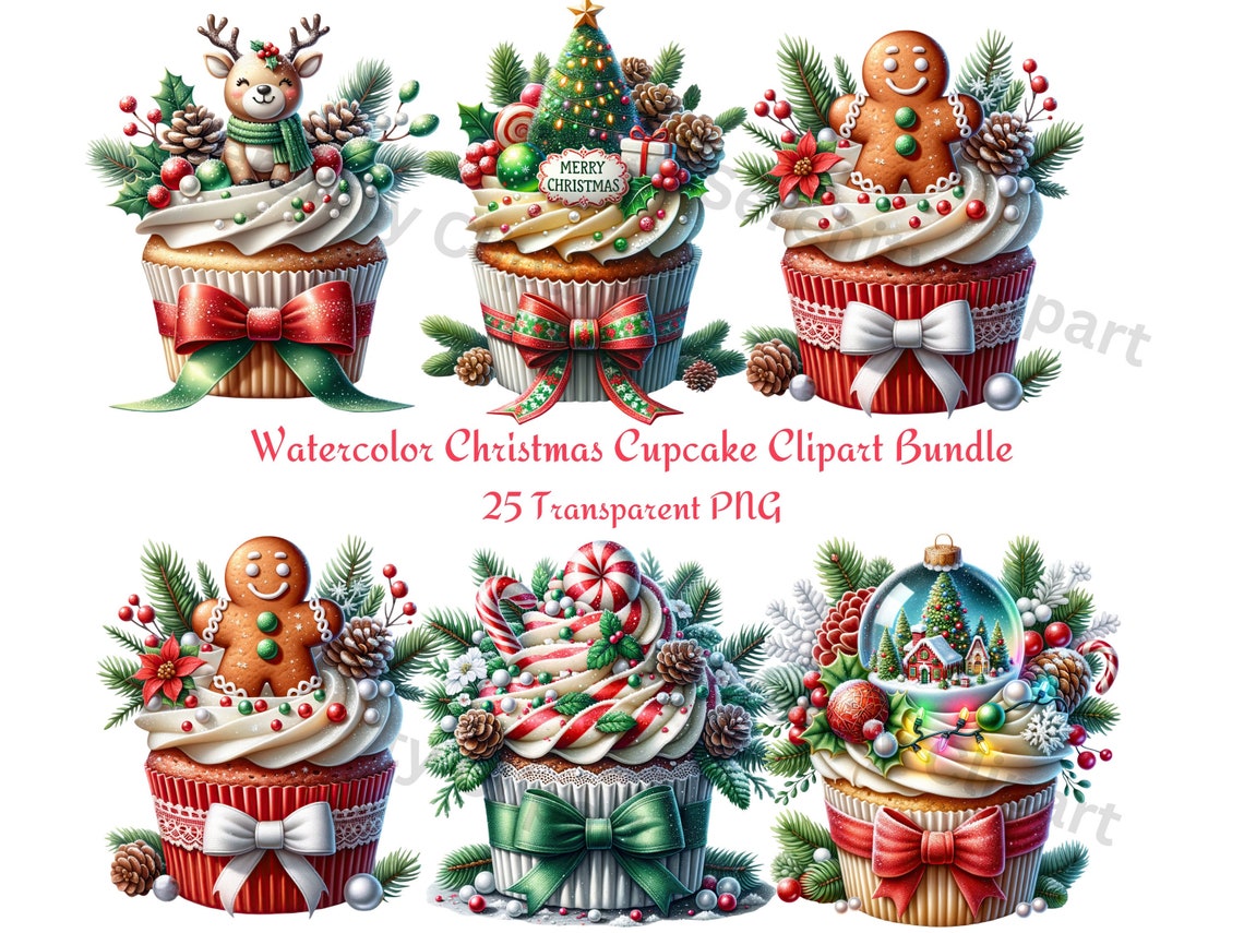 Christmas Cupcake Clipart Bundle, Festive Holiday Desserts Sweet Treats ...