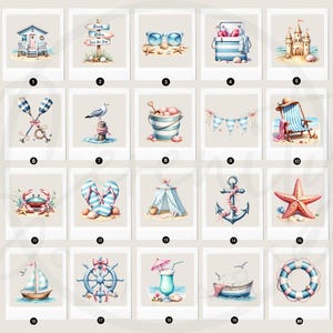 Watercolor Beach Clipart, Nautical Ocean Png, Summer Clipart, Tropical ...