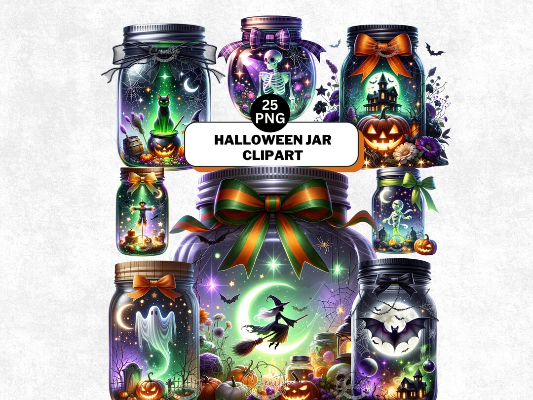 Halloween Jar Clipart Bundle: Spooky Gothic PNG Images, Digital ...