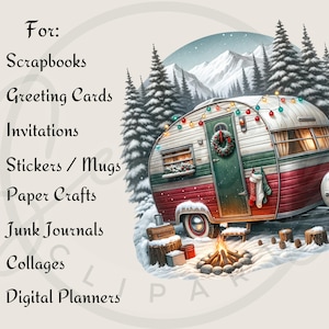 Christmas Caravan Mini Camper RV Clipart Bundle, Watercolor Christmas ...