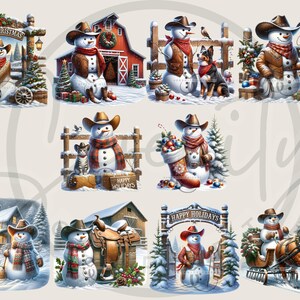 Christmas Western Snowman Clipart Bundle, Rustic Southwestern Cowboy ...