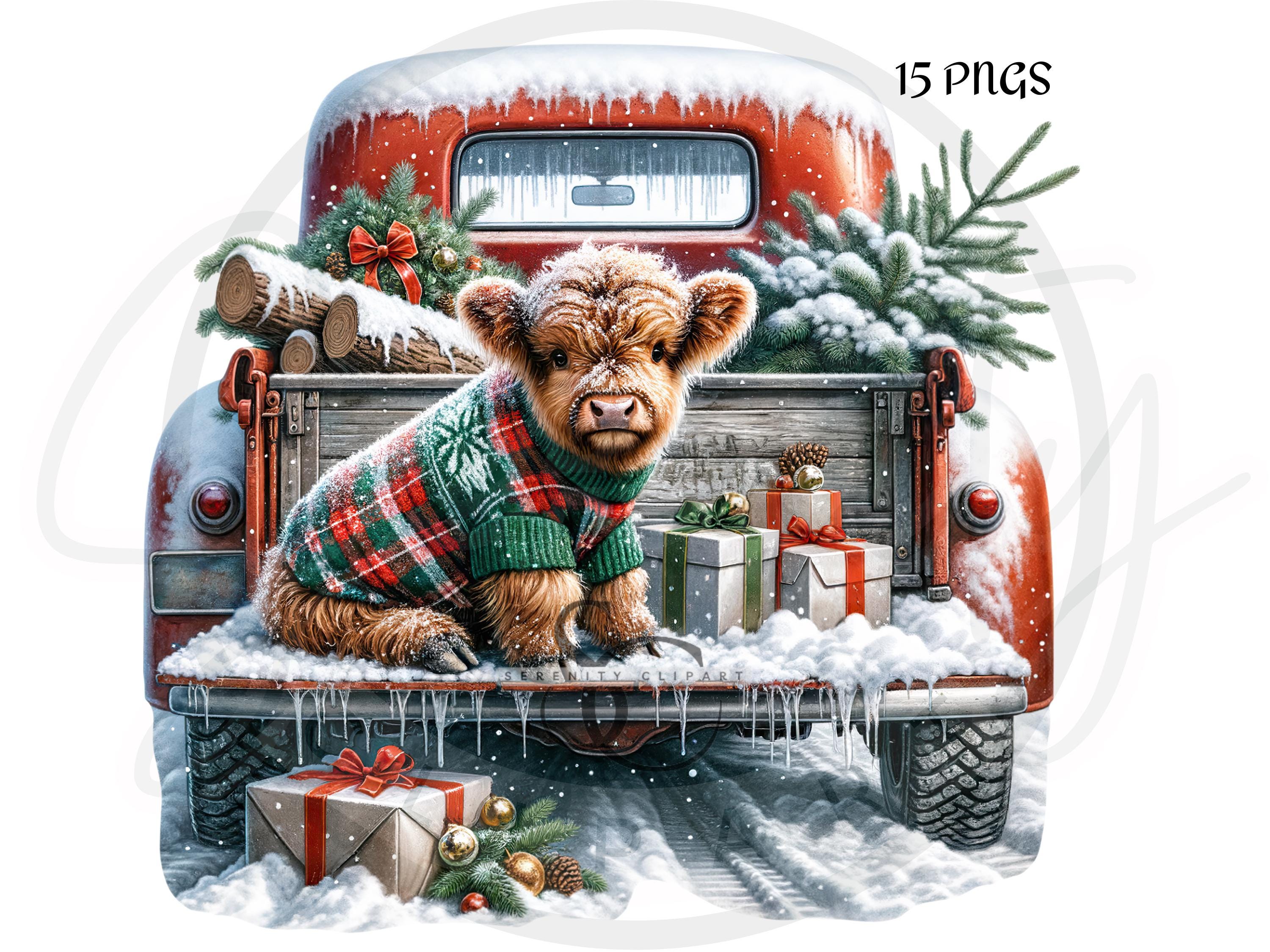 Christmas Highland Cow Clipart, Winter Snow Wonderland Cows PNG ...
