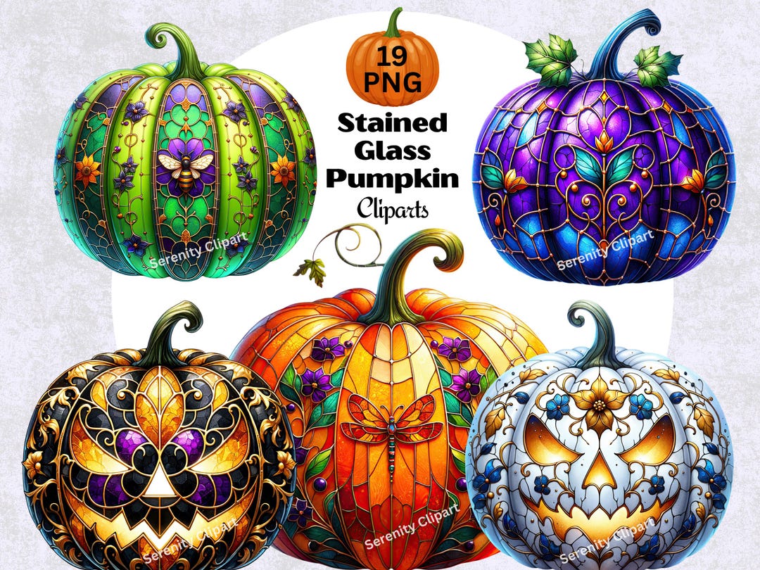 Stained Glass Pumpkin Clipart, Autumn Fall PNG, Halloween Clipart ...