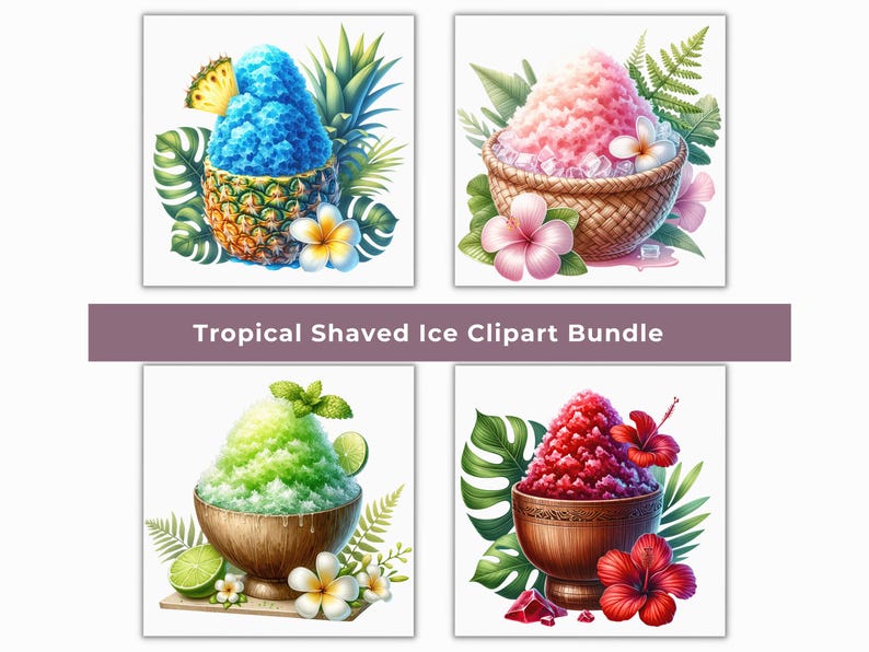 Watercolor Tropical Shaved Ice Clipart: Summer Dessert PNG (digital ...