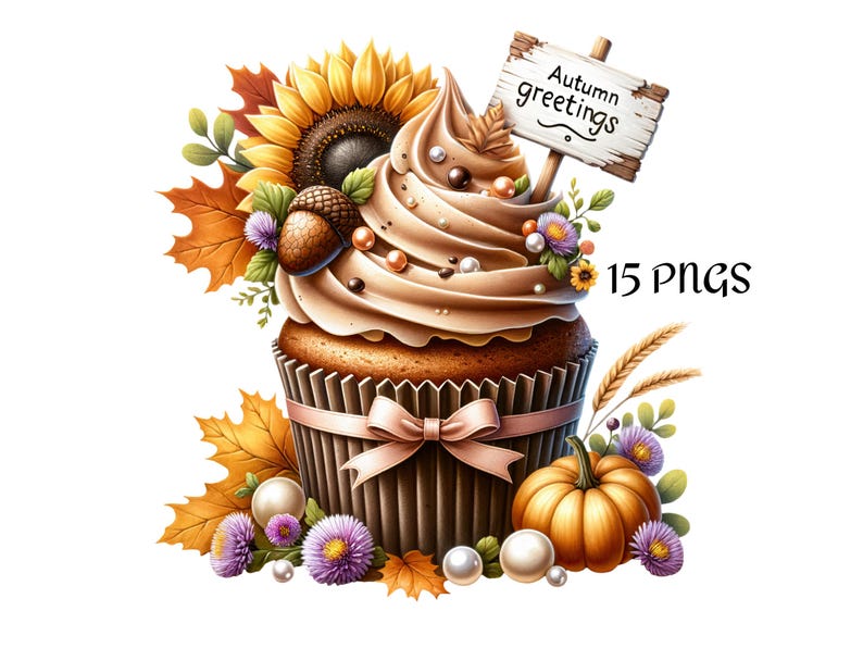 Autumn Cupcake Clipart, Fall Watercolor Dessert, 15 PNG, Sweet Treats ...