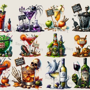 Watercolor Halloween Cocktail Clipart, 25 PNG, Drink Clipart, Halloween ...