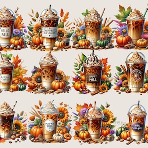 Autumn Coffee Clipart Bundle, Hello Fall Ice Coffee Graphics, Cute ...