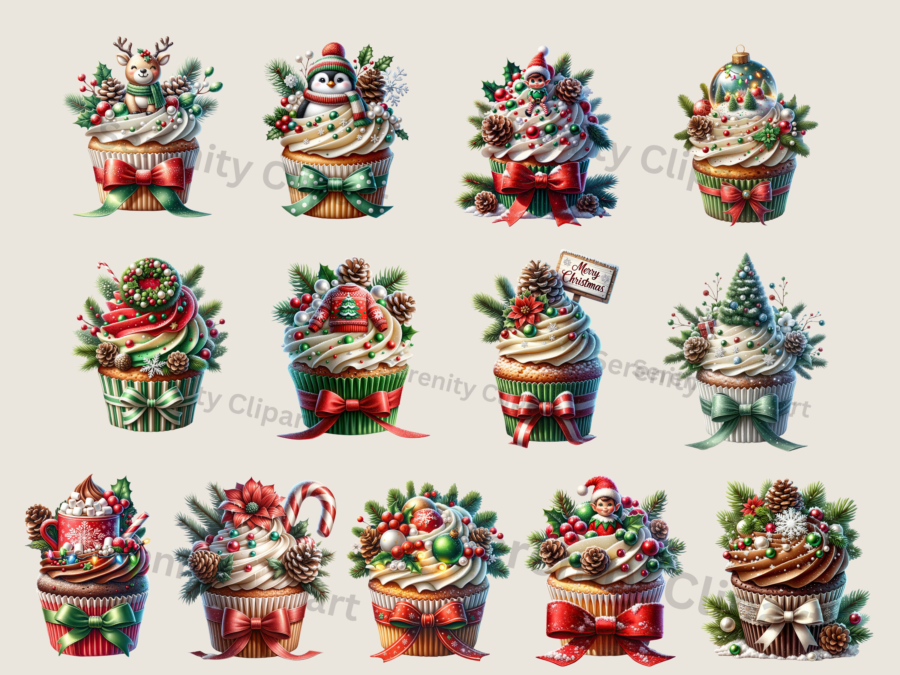 Christmas Cupcake Clipart Bundle, Festive Holiday Desserts Sweet Treats ...