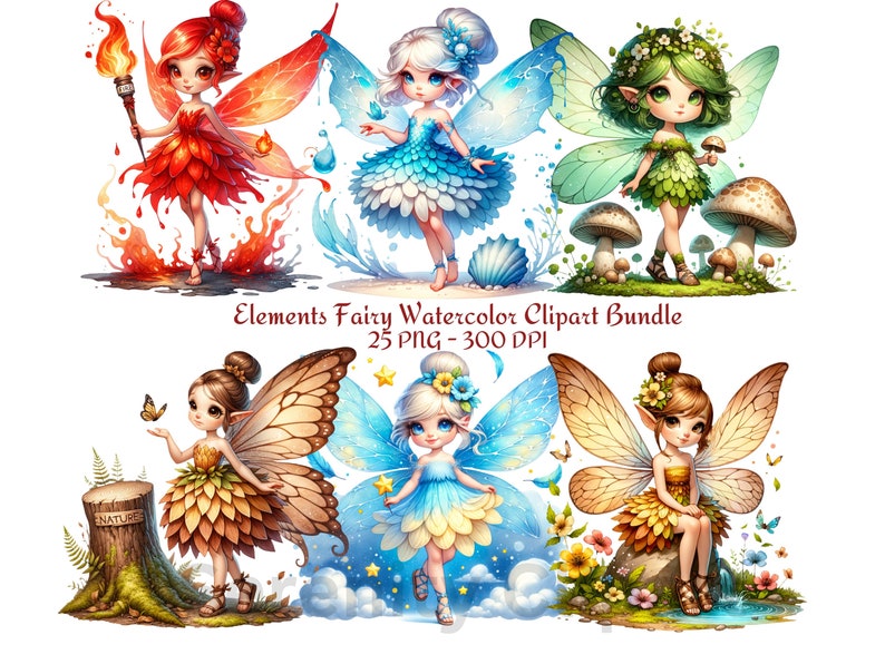 Elements Fairy Clipart, 25 PNG Fairies Clipart, Fairy Elements, Nature ...