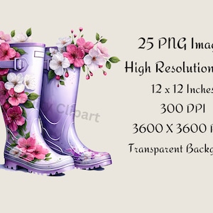 Garden Rain Boots Clipart, Floral Rain Boots, Watercolor Png, Wellies ...