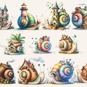 Watercolor Snail House Clipart: Cartoon Snail PNG Bundle (digital ...