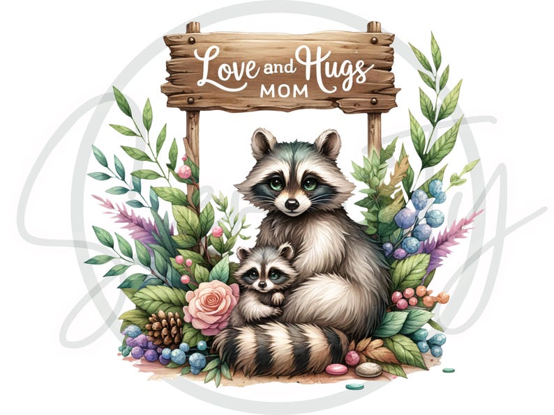 Watercolor Mother's Day Animal Clipart: Mom & Baby PNG (digital ...