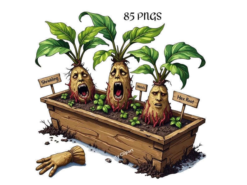 Haunted Halloween Garden Clipart, Spooky Plants Monster Flytrap PNG ...
