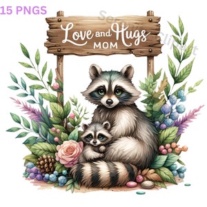 Watercolor Mother's Day Animal Clipart, 15 PNG Animals, Mother Baby ...