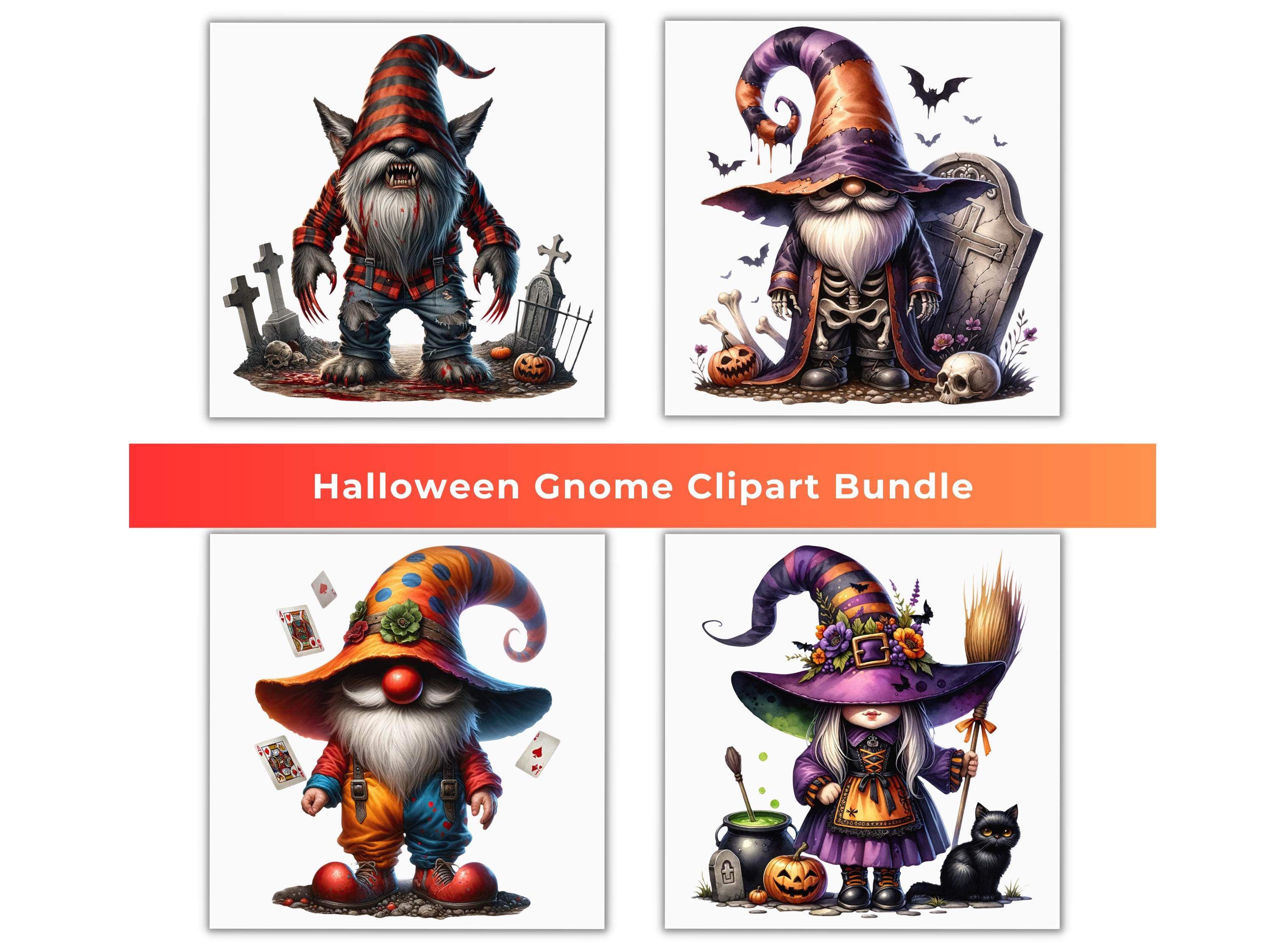 Halloween Gnome Clipart Bundle, Spooky Watercolor PNG, Digital Download ...