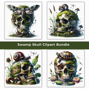 Swamp Skull Clipart Bundle, Creepy Gothic Bayou Skull PNG, Haunted ...