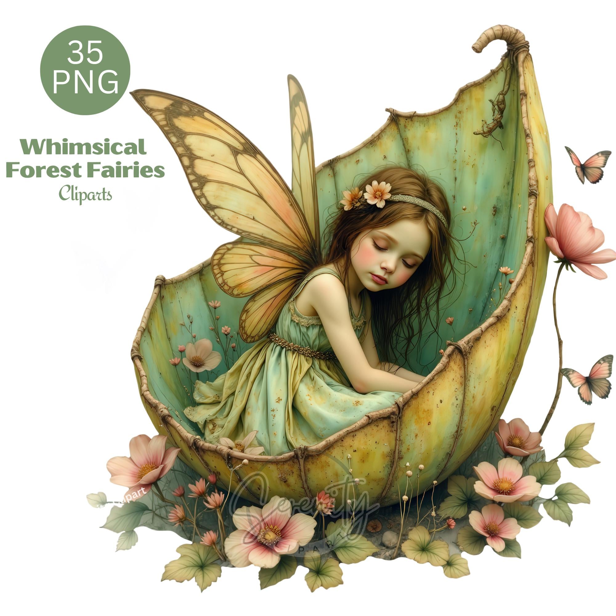 Woodland Whimsical Fairy Clipart, Enchanted Magical Forest PNG, Rustic ...