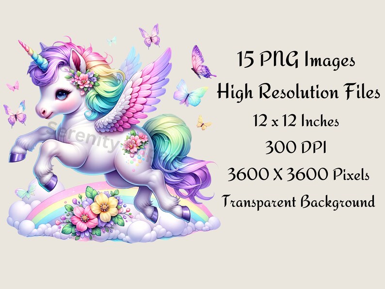 Watercolor Baby Unicorn Bundle Clipart, 15 PNG Pastel Unicorn, Cute ...