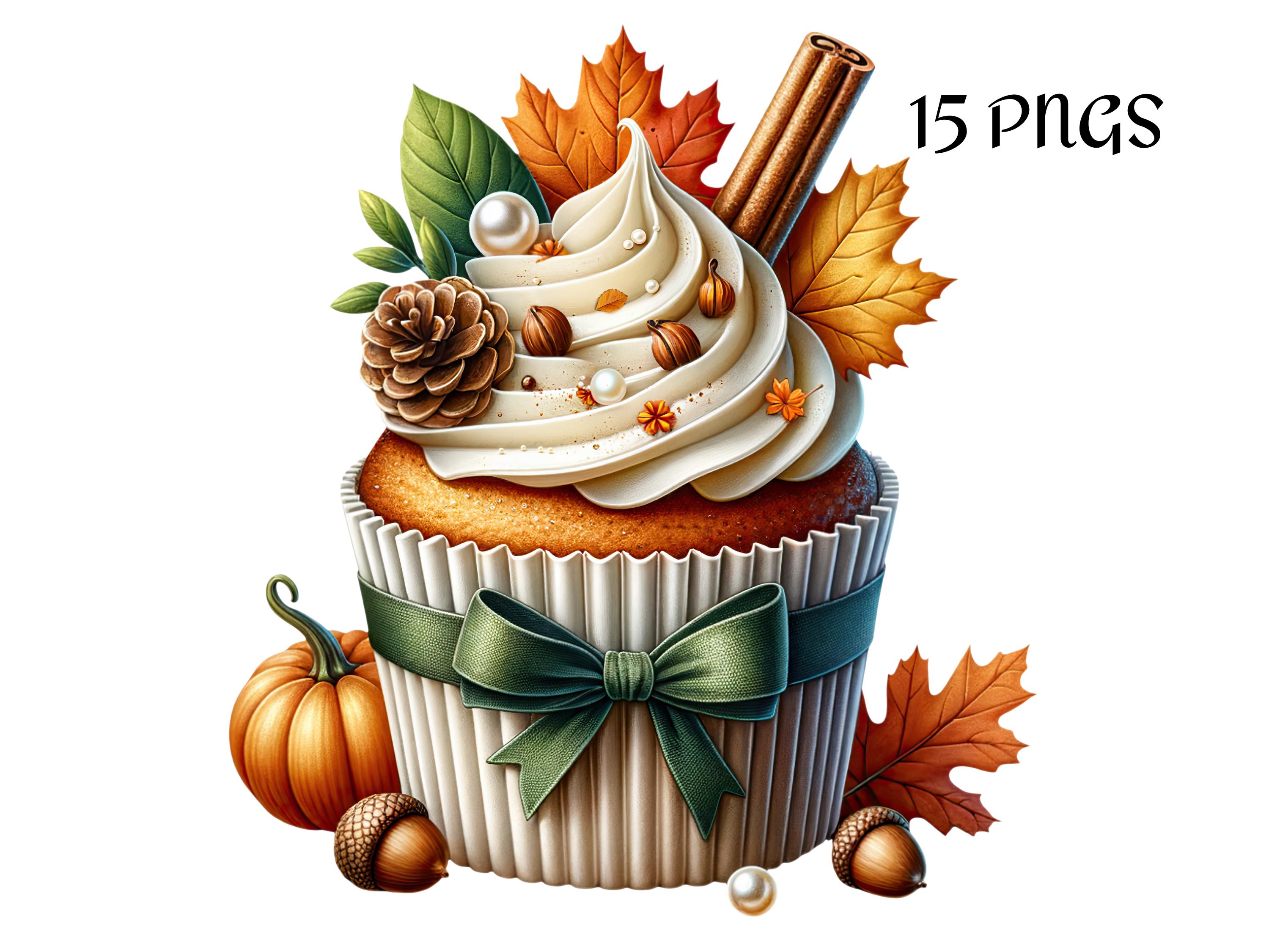 Autumn Cupcake Clipart, Fall Watercolor Dessert, 15 PNG, Sweet Treats ...