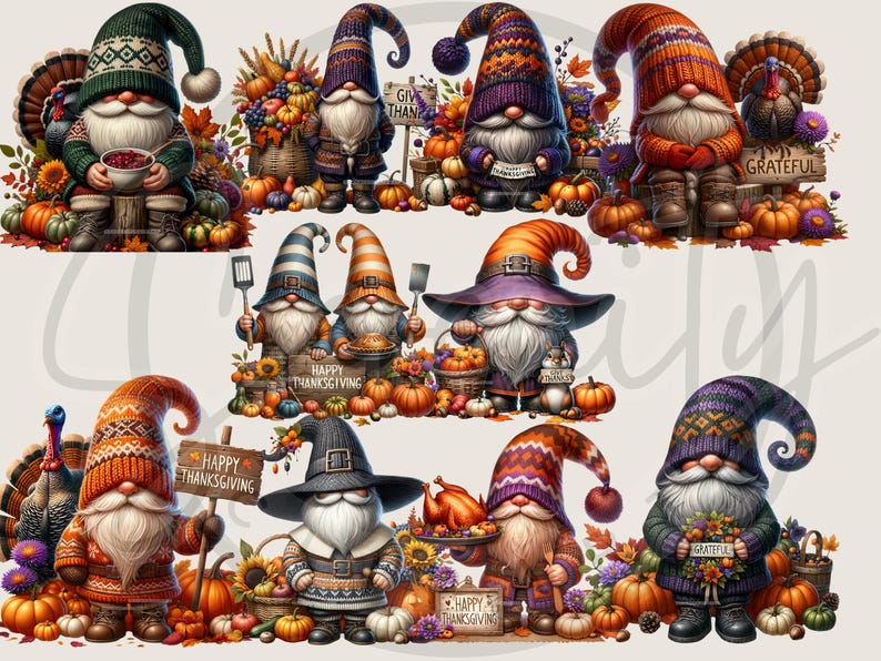 Thanksgiving Gnome Clipart Bundle: Autumn Harvest PNG (digital Download ...