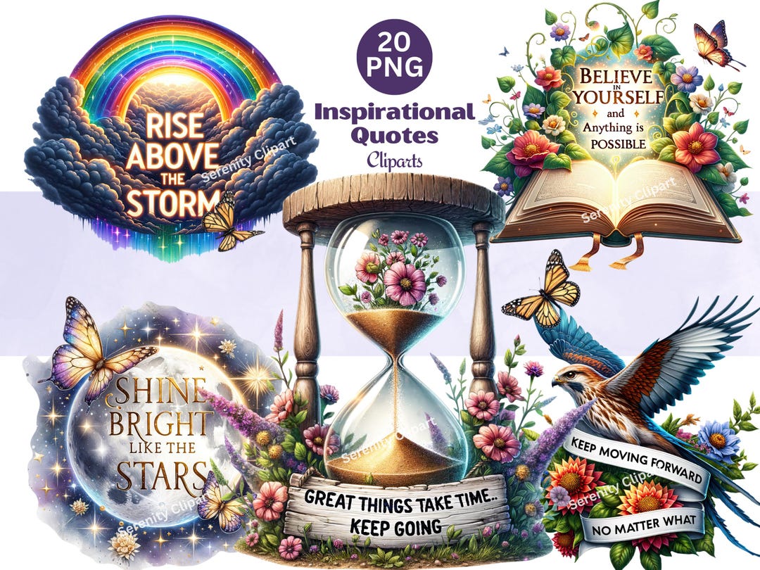 Inspirational Quotes Clipart Bundle, Watercolor Positive Art PNG ...