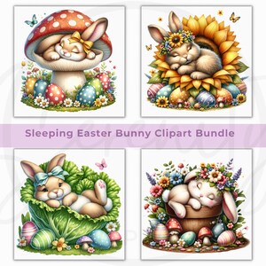 Cute Sleeping Easter Bunny Clipart, Watercolor Sleeping Bunnies, Easter ...
