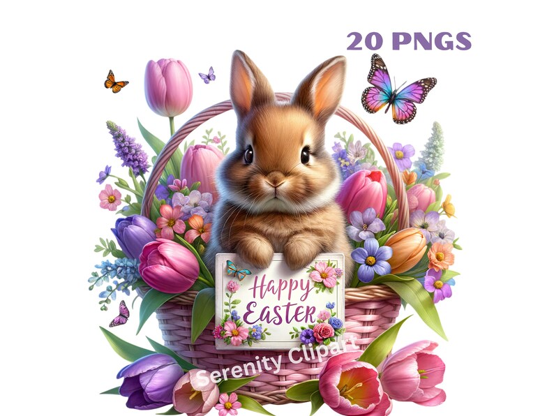 Watercolor Easter Bunny Clipart Set, Spring Eggs, Chick PNG (digital ...