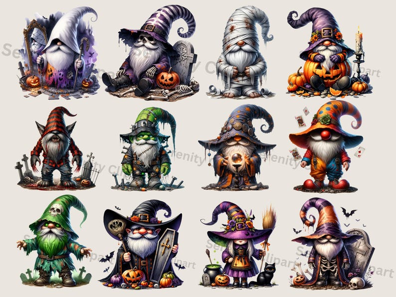 Halloween Gnome Clipart Bundle: Spooky Watercolor PNG (digital Download ...