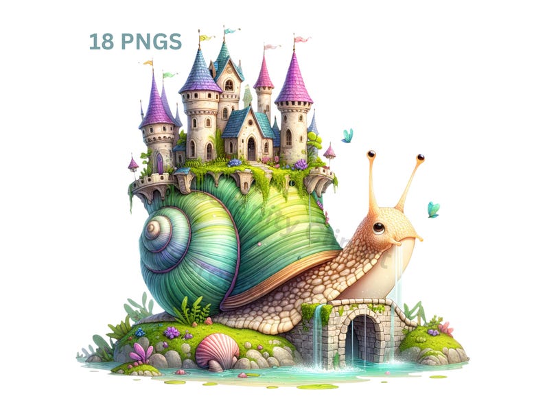 Watercolor Snail House Clipart: Cartoon Snail PNG Bundle (digital ...
