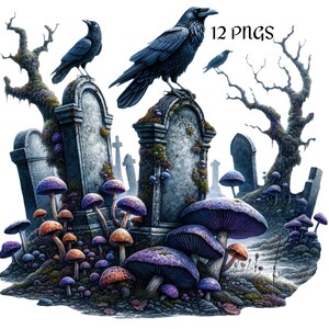 Haunted Forest Clipart, Halloween Spooky Watercolor 12 PNG Bundle ...