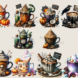 Halloween Coffee Clipart, Scary Gothic Watercolor Hot Coffee Drink ...