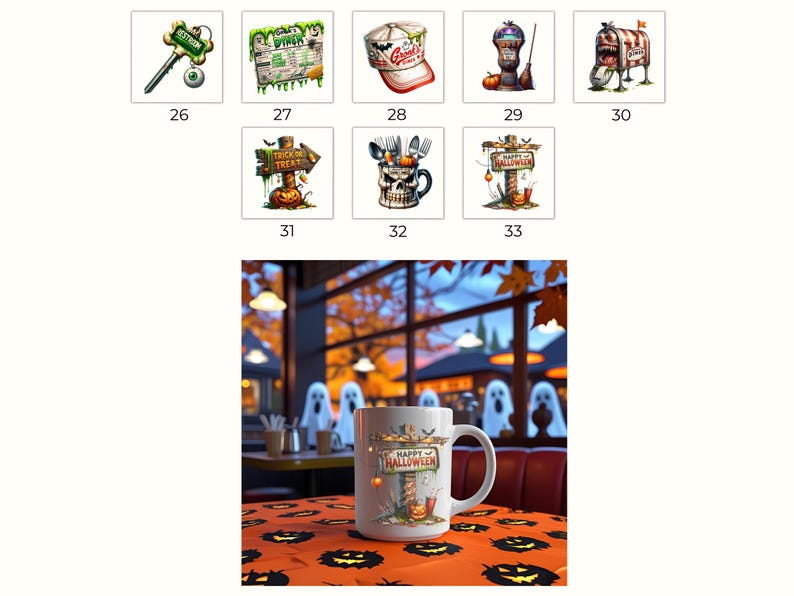 Spooky Halloween Diner Clipart Bundle, Retro Monster Food PNG Graphics ...