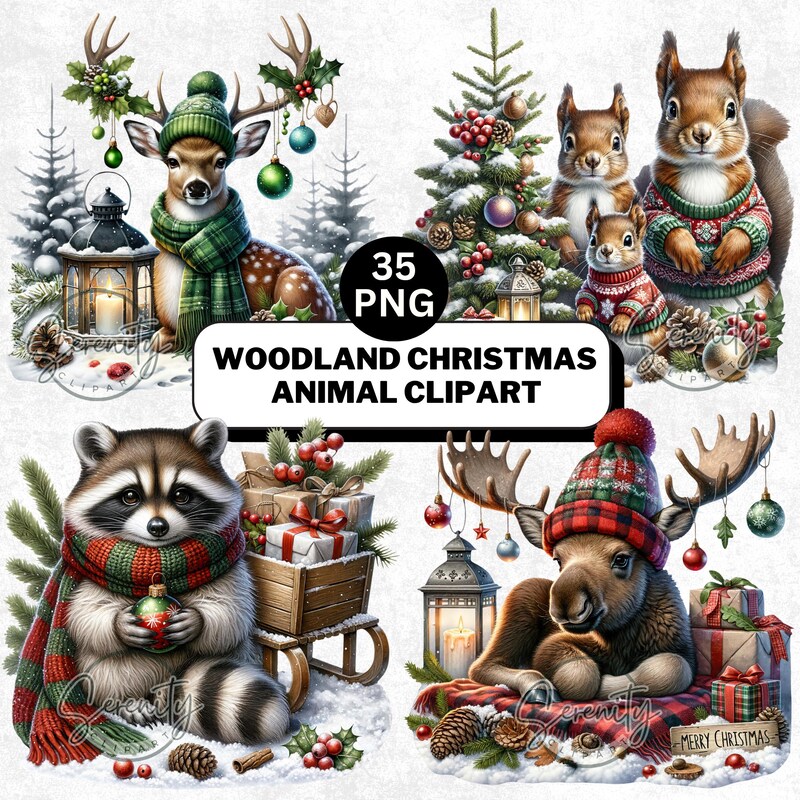 Christmas Animal Clipart - Etsy
