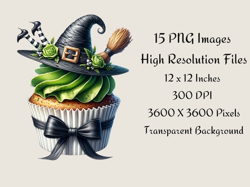 Halloween Cupcake Clipart, Spooky Monster Dessert PNG Bundle, Witch ...