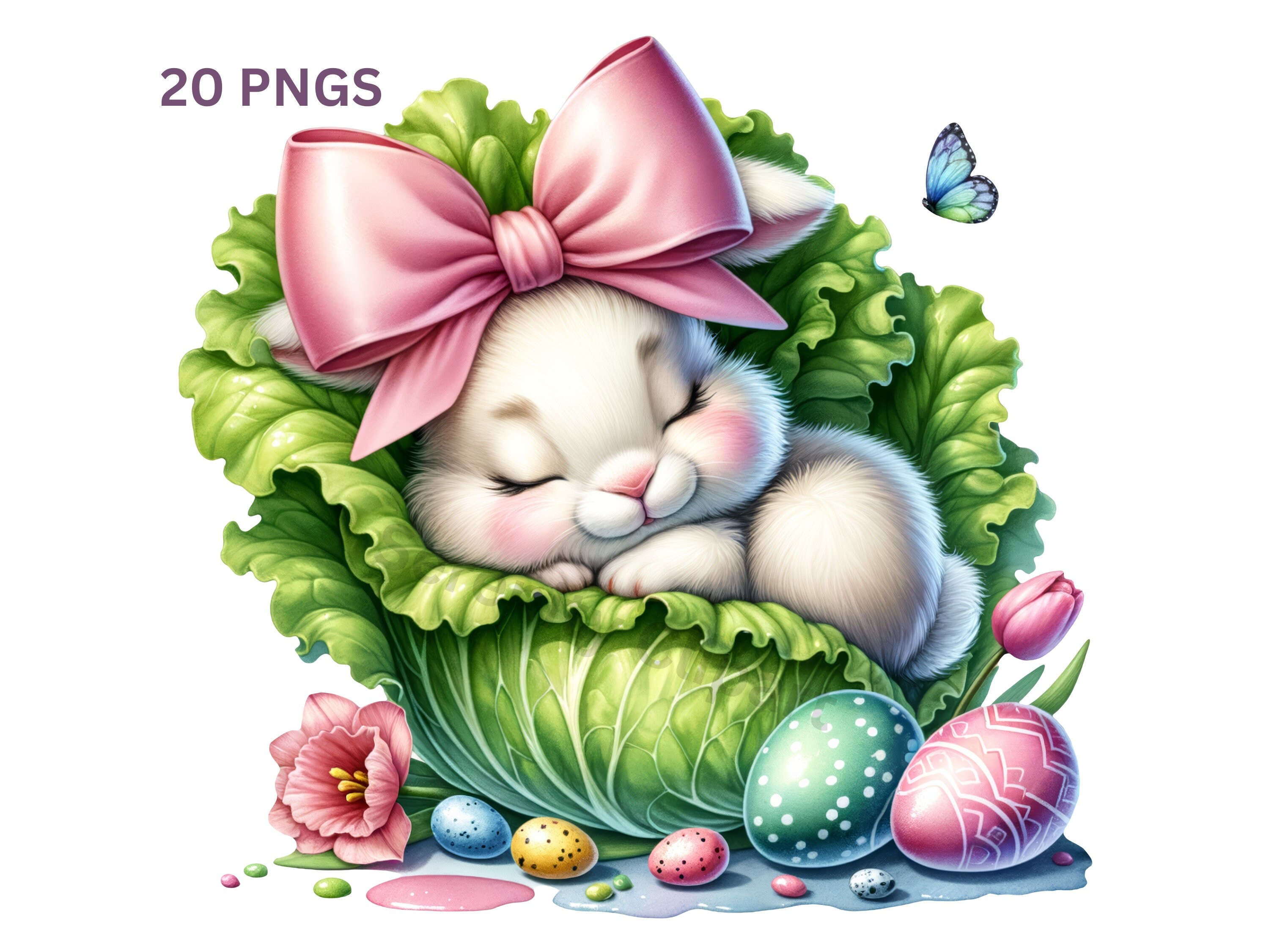 Sleepy Easter Bunny Clipart Bundle, Easter Bunny Prints, Watercolor ...