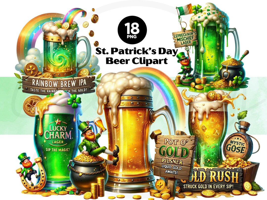 St Patrick's Day Beer Clipart, Watercolor Alcohol Beer Mugs PNG ...