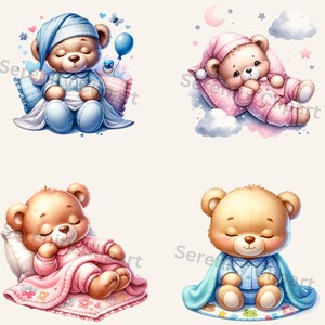 Watercolor Sleepy Teddy Bear Clipart, 30 PNG Teddy Bear, Cute Sleeping ...