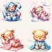 Watercolor Sleepy Teddy Bear Clipart, 30 PNG Teddy Bear, Cute Sleeping ...