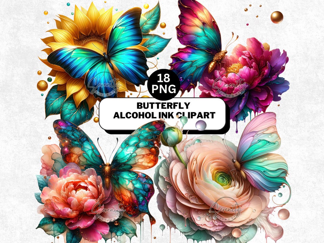 Alcohol Ink Butterfly Clipart, Floral PNG Bundle (digital Download) - Etsy