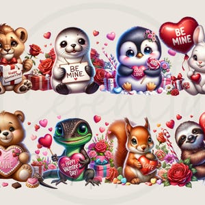 Valentines Day Animal Clipart Bundle, Cute Baby Valentine Animal PNG ...