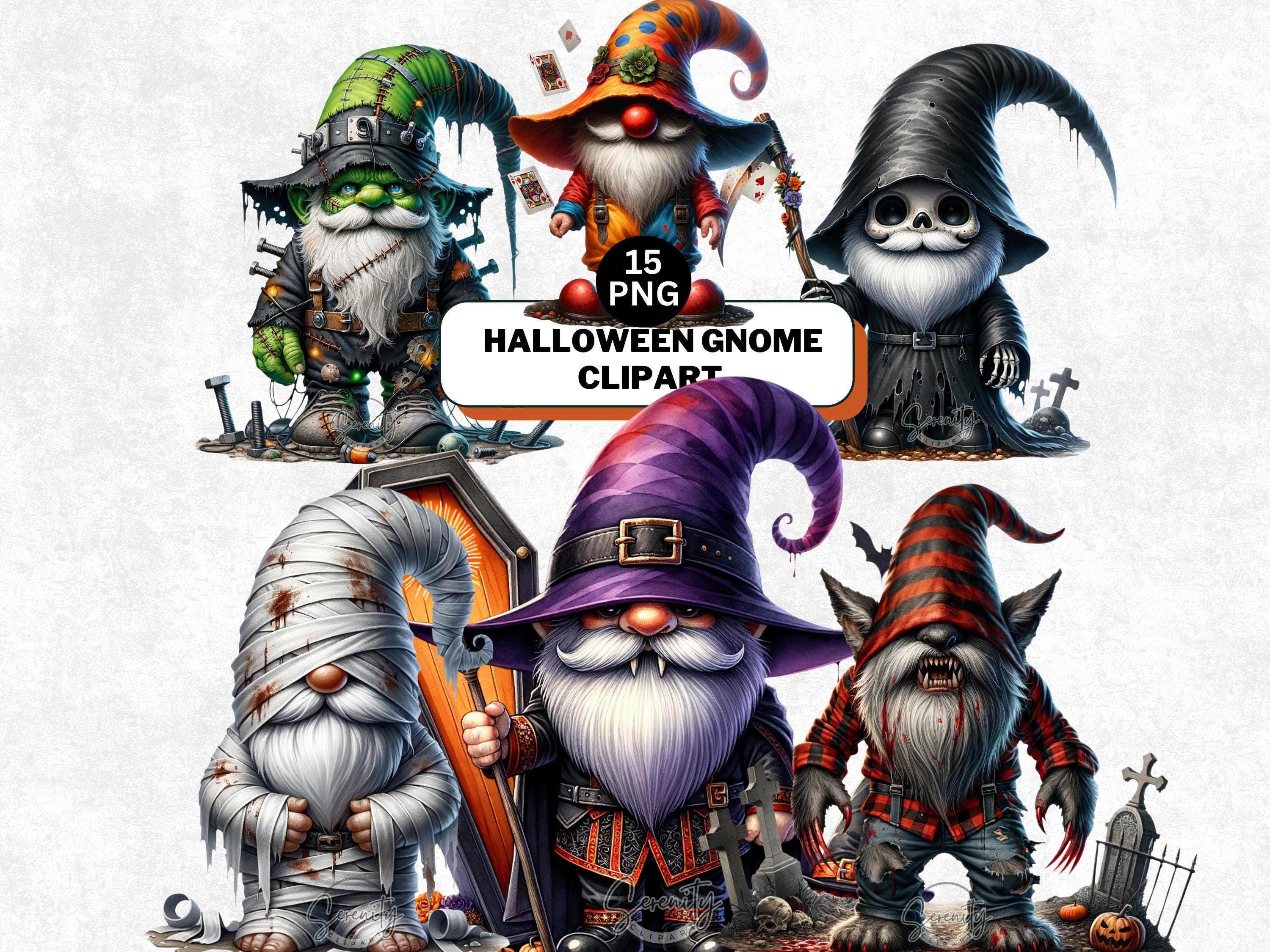 Halloween Gnome Clipart Bundle, Spooky Watercolor PNG, Digital Download ...