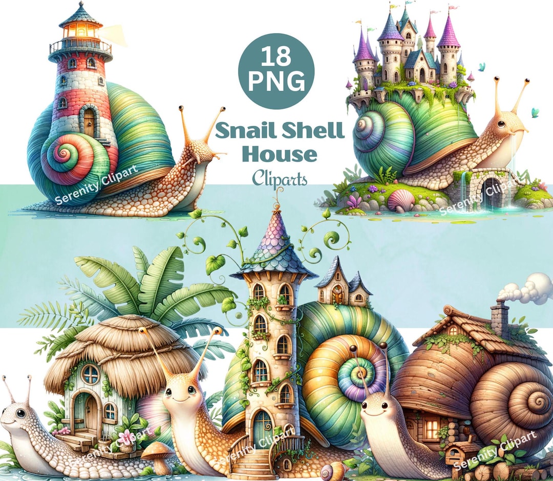 Cute Snail House Clipart Bundle, Watercolor Snail PNG, Cartoon Snail ...