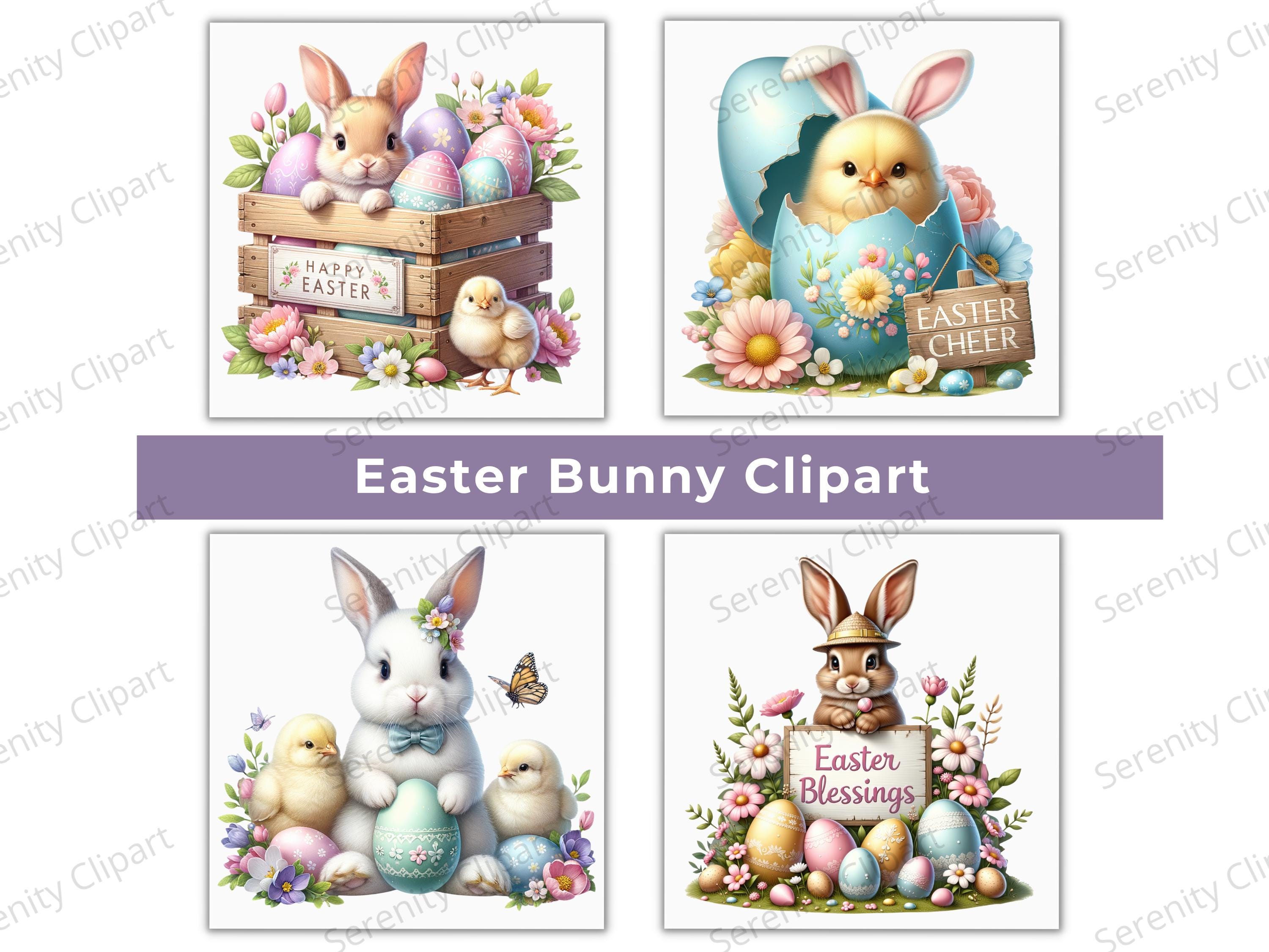 Watercolor Easter Bunny Clipart Bundle, Spring PNG Graphics (digital ...