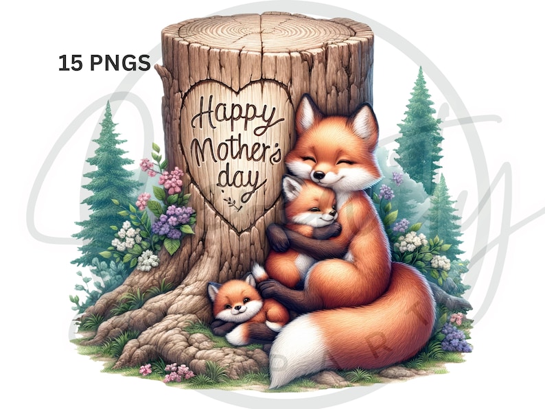 Watercolor Mother's Day Animal Clipart: Mom & Baby PNG (digital ...