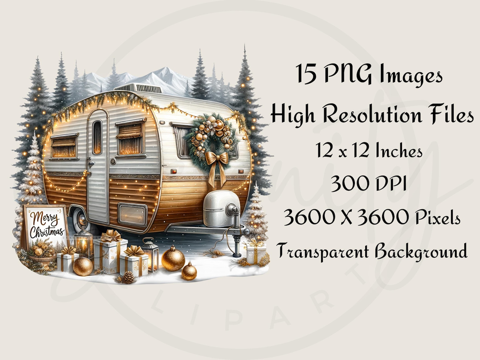 Christmas Caravan Mini Camper RV Clipart Bundle, Watercolor Christmas ...